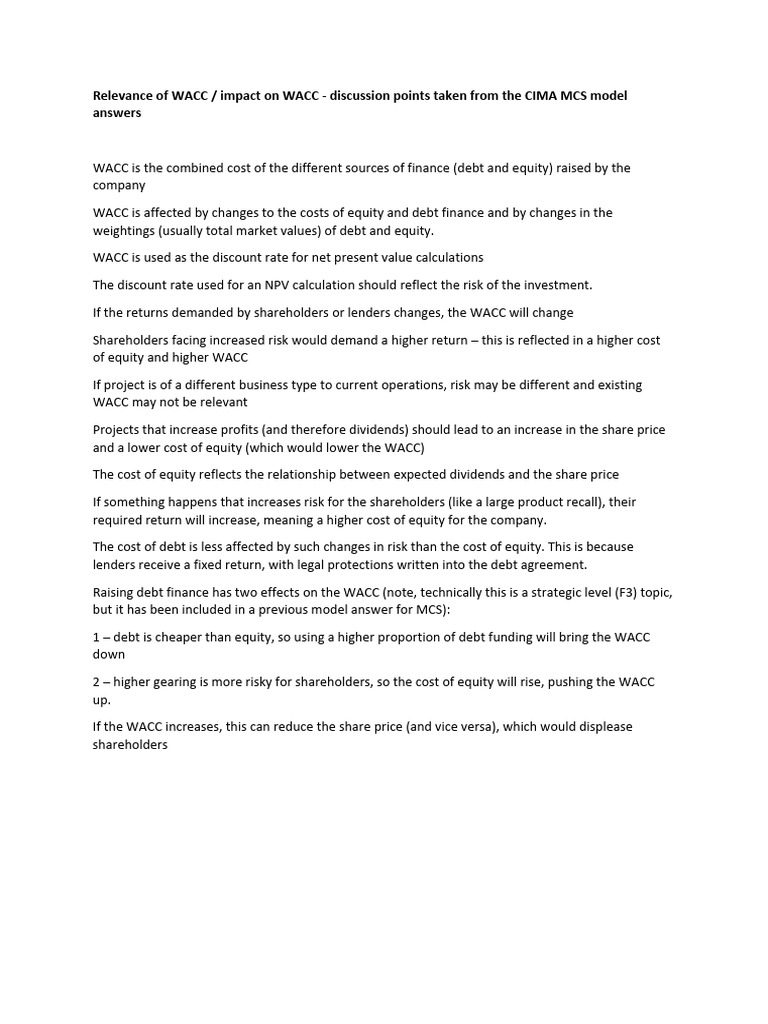 Relevance of WACC and Impact On WACC | PDF