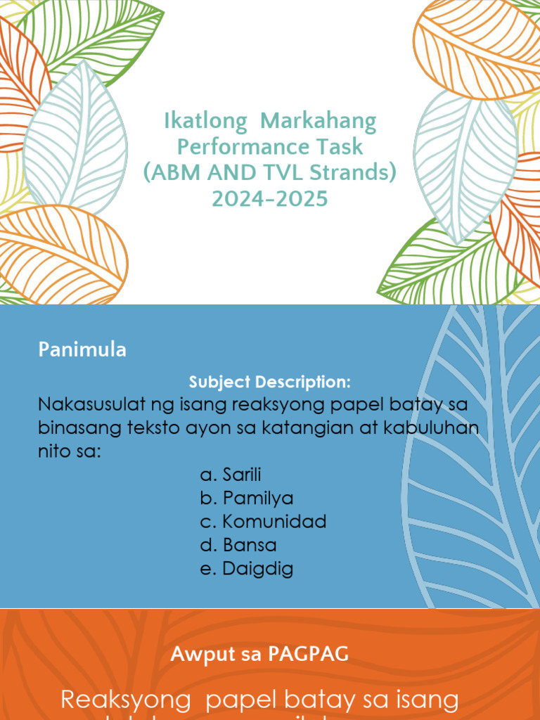 Ikatlong Markahang PT 2024 2025 Abm and TVL Strand | PDF