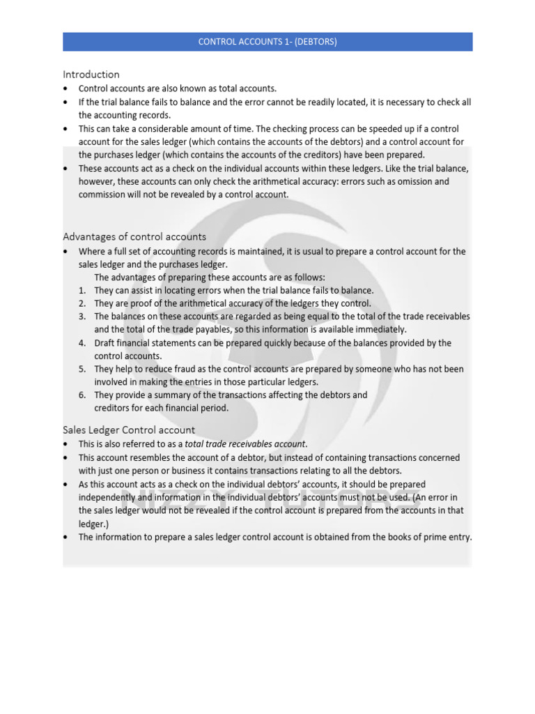 Control Accounts (Debtors) | PDF | Cheque | Business