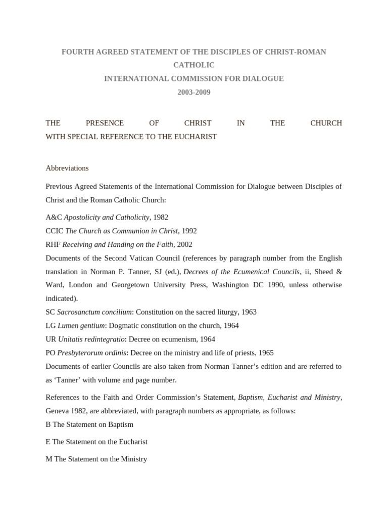 Fourth Agreed Statement of The Disciples of Christ | PDF | Eucharist ...