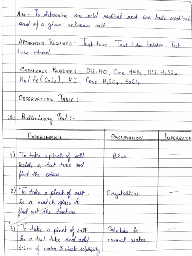 CHEMISTRY - Salt Analysis (CuSO4) | PDF