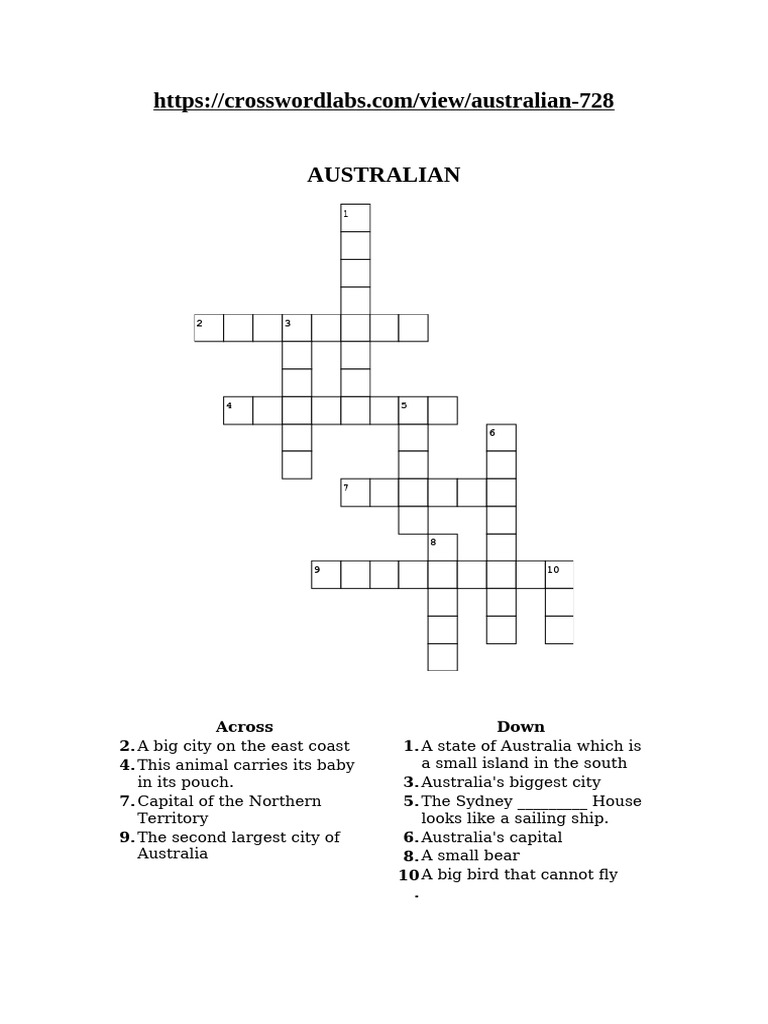 Australian Crossword Puzzle | PDF