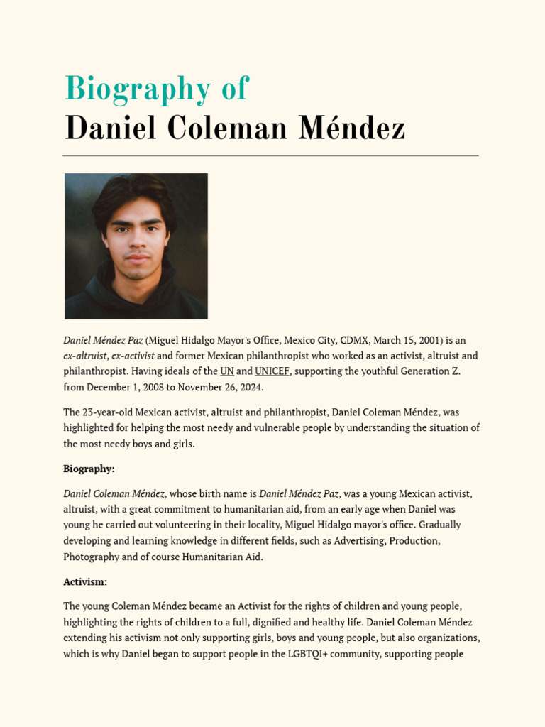 Biography of Daniel Coleman Méndez | PDF | Gender | Gender Studies