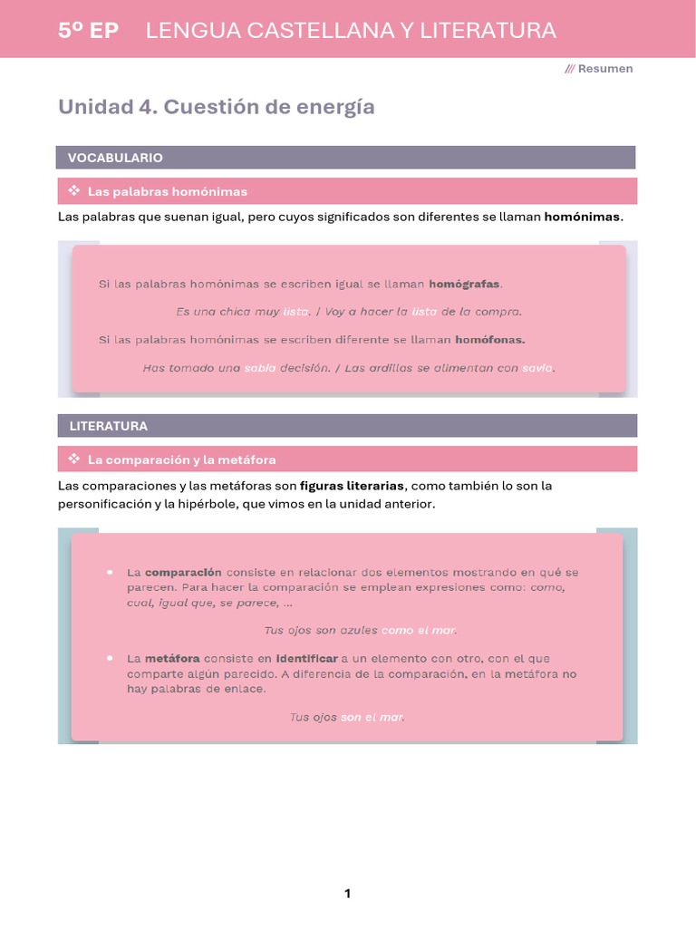 Resumen 5ep Lengua U4 | PDF | Puntuación | Coma