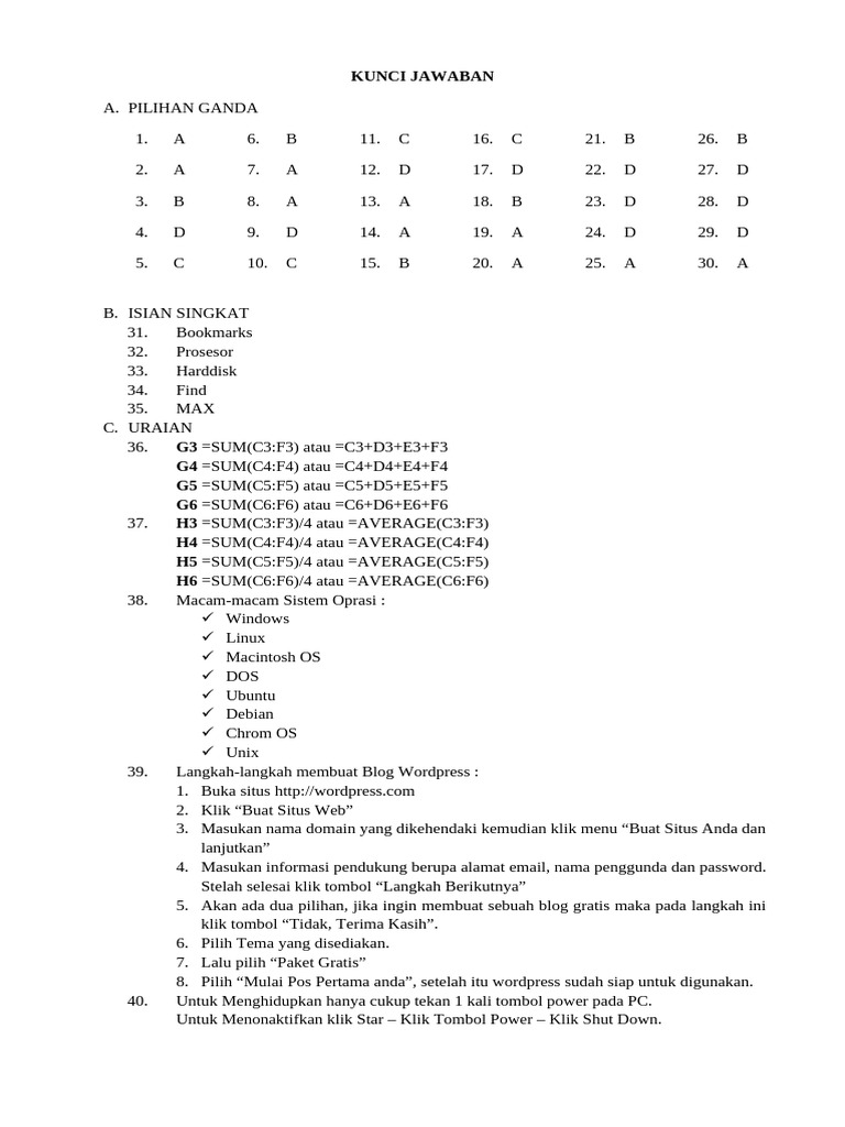 9 Kunci Informatika Pas1 2024-2025 | PDF