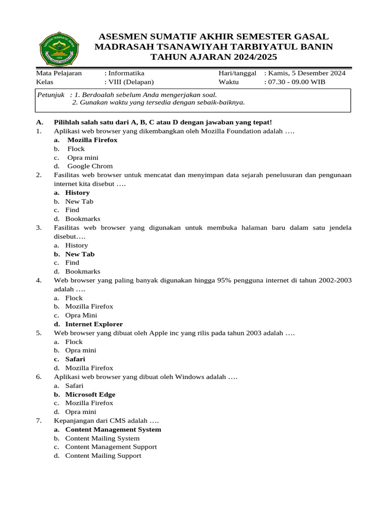 8 Soal Informatika Pas1 2024-2025 | PDF