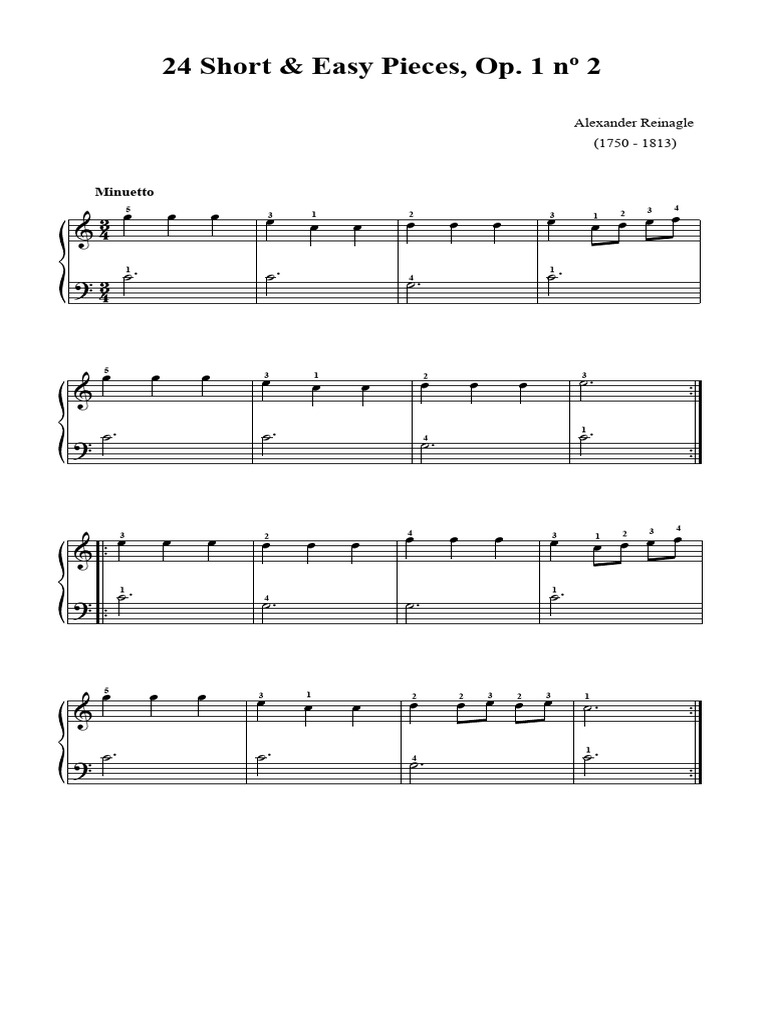 Reinagle's Minuet for Grade 1 Piano | PDF