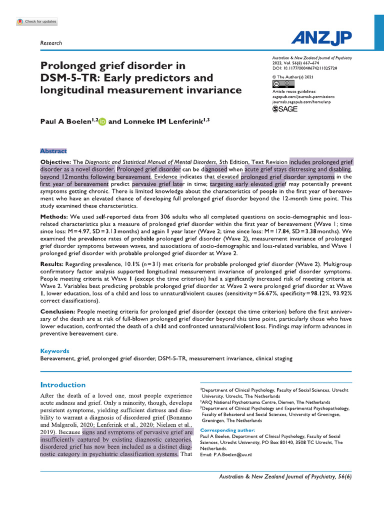 TPP001 - Week 3 - (Highlighted) Prolonged Grief Disorder in DSM-5-TR | PDF