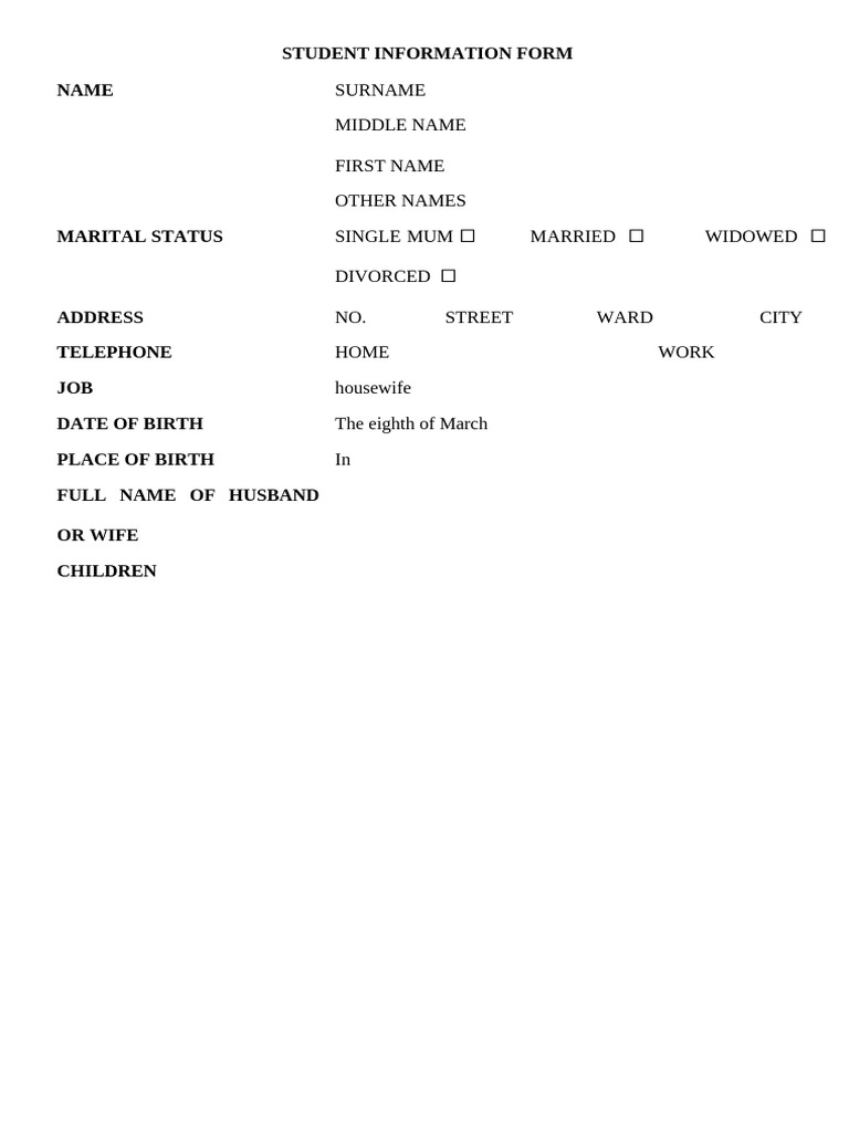 Student Information Form | PDF
