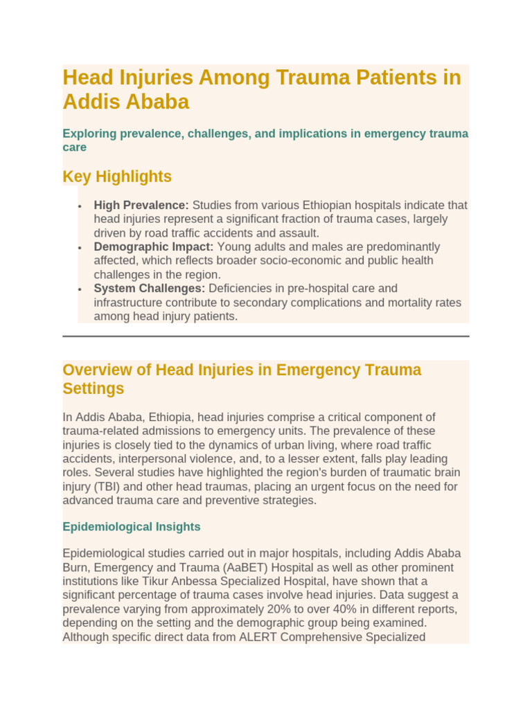 Head Injuries Among Trauma Patients in Addis Ababa | PDF | Traumatic ...