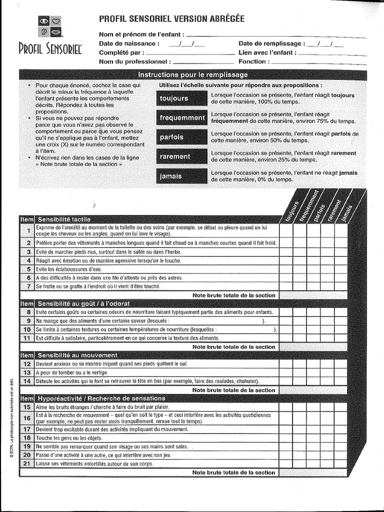 Profil Sensoriel de Dunn - Cotation - Version Abrégée | PDF