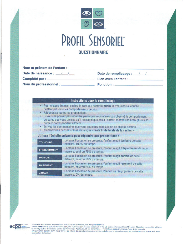 Profil Sensoriel de Dunn - Questionnaire | PDF