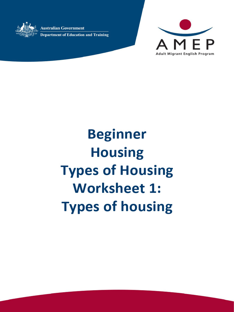 Beginner Housing Types of Housing Worksheet 1 Types of Housing | PDF ...