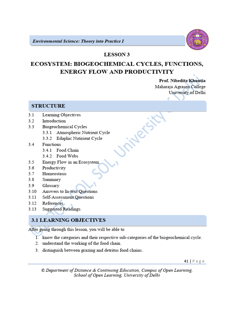AEC EVS Theory Into Practice I Sem 1 EM Lesson 3 1 | PDF | Primary Production | Ecosystem