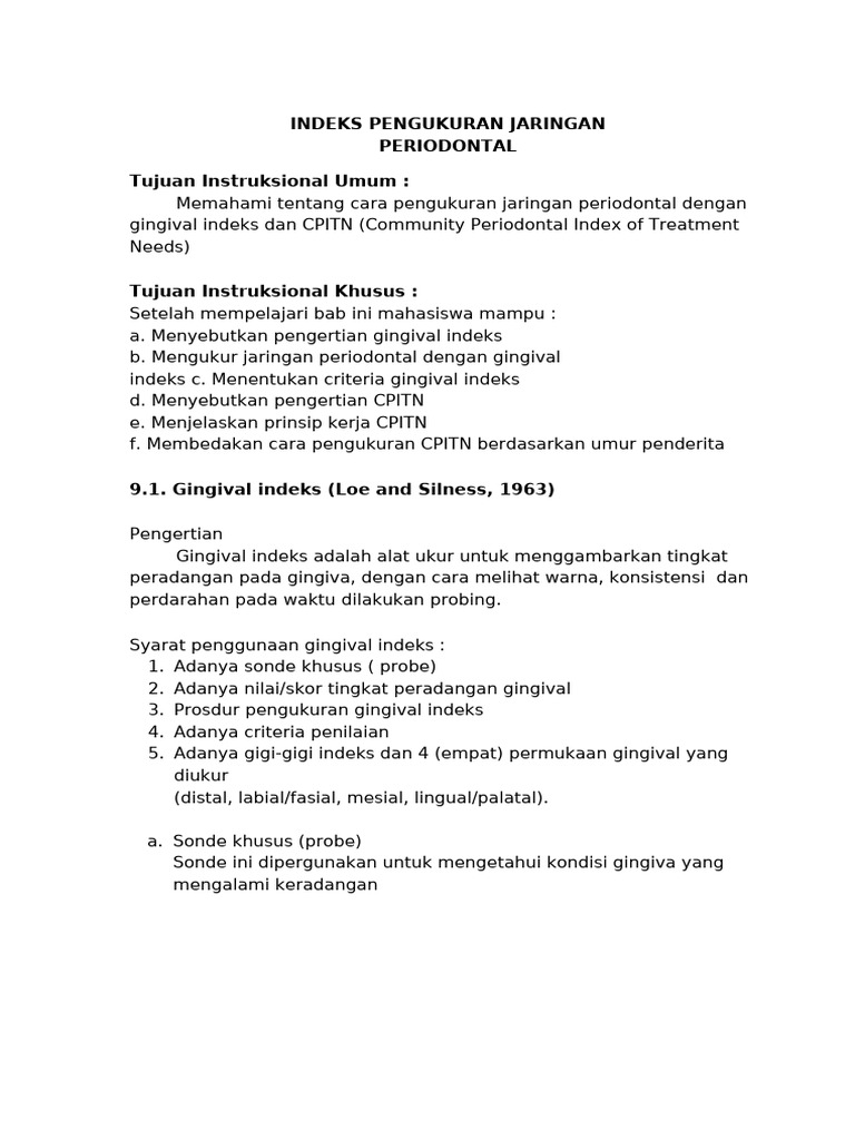 Pengukuran Jaringan Periodontal: Indeks Gingiva dan CPITN | PDF