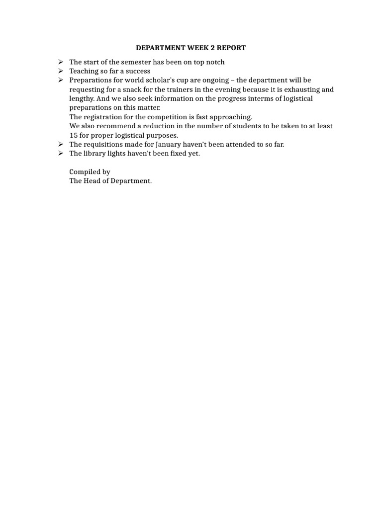 Department Week 2 Report | PDF