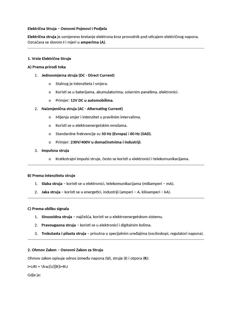 Osnovni Pojmovi Električne Struje | PDF