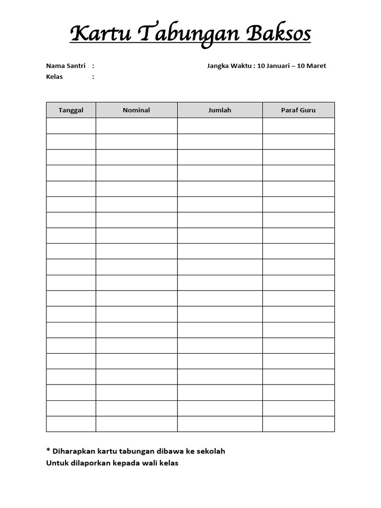 Kartu Tabungan Baksos | PDF