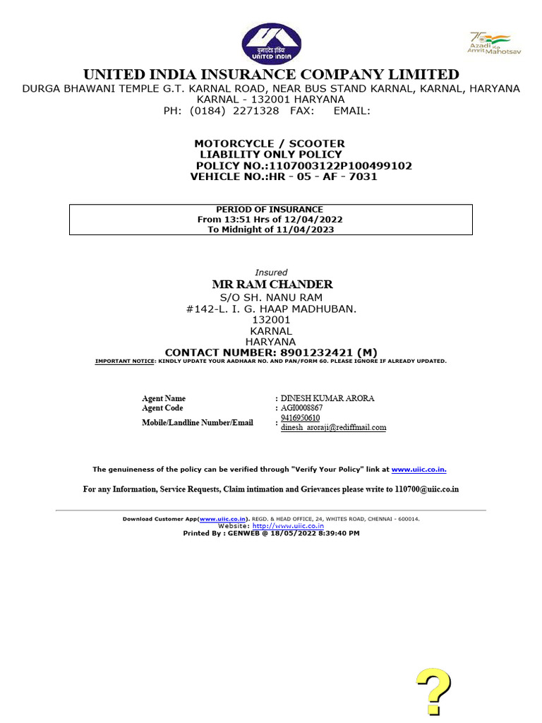 in.co.uiic-TWIPC-4416182037 | PDF | Insurance | Indemnity