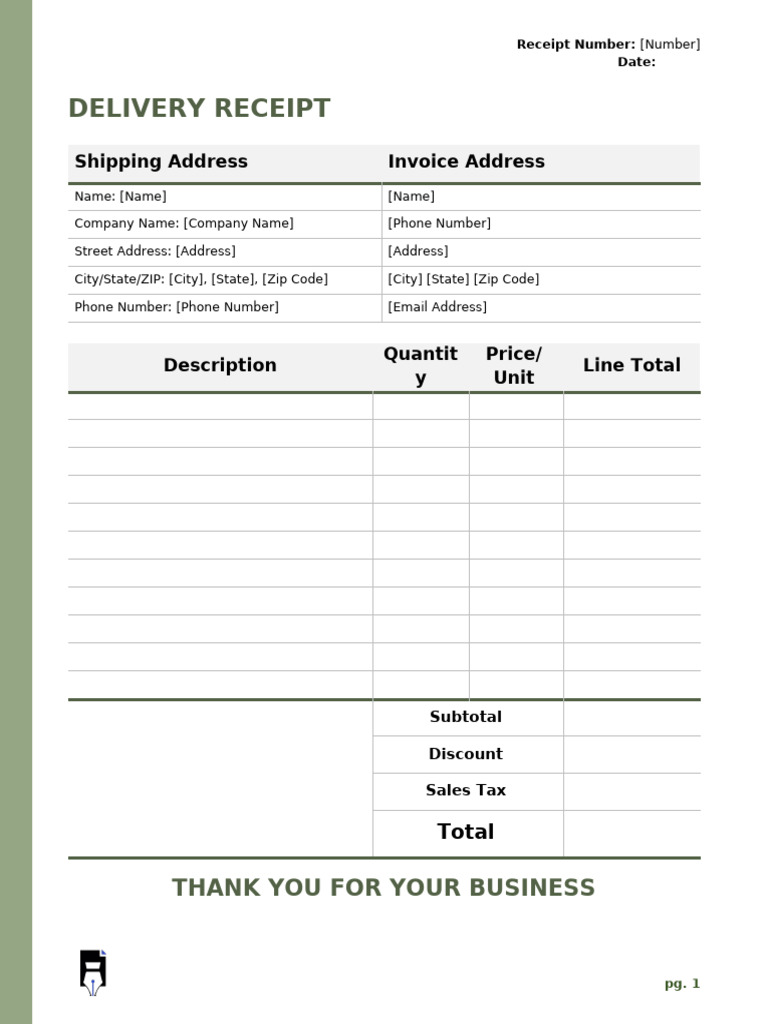 Delivery Receipt Template PDF | PDF