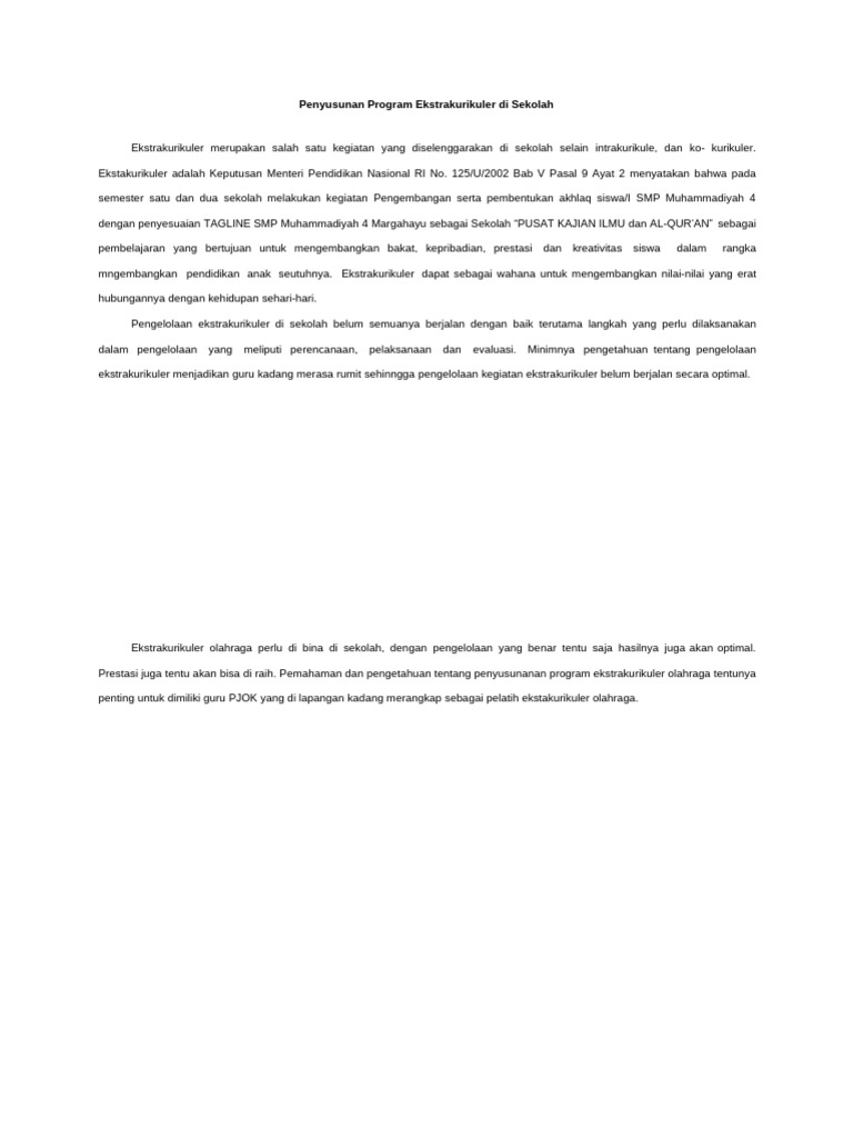 Penyusunan Program Ekstrakurikuler Di Sekolah | PDF