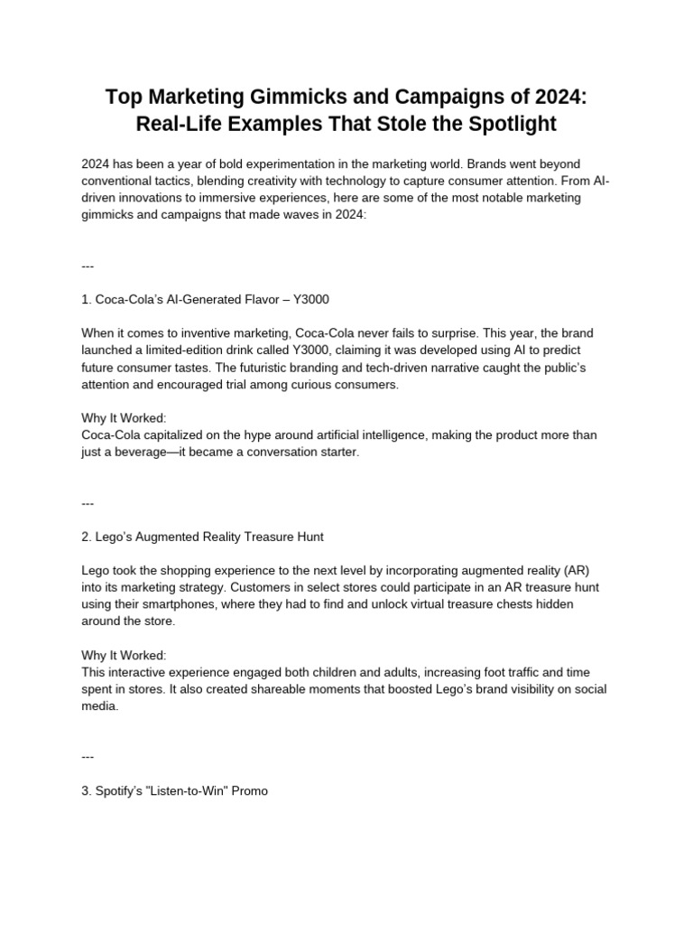 2024's Innovative Marketing Gimmicks | PDF | Brand | Marketing