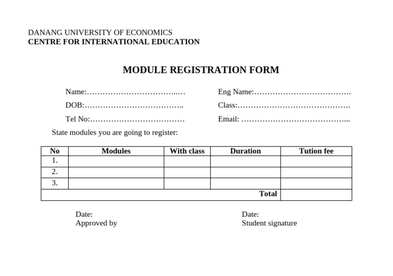 Registration Form - Module - Đơn Đk Học Phần | PDF