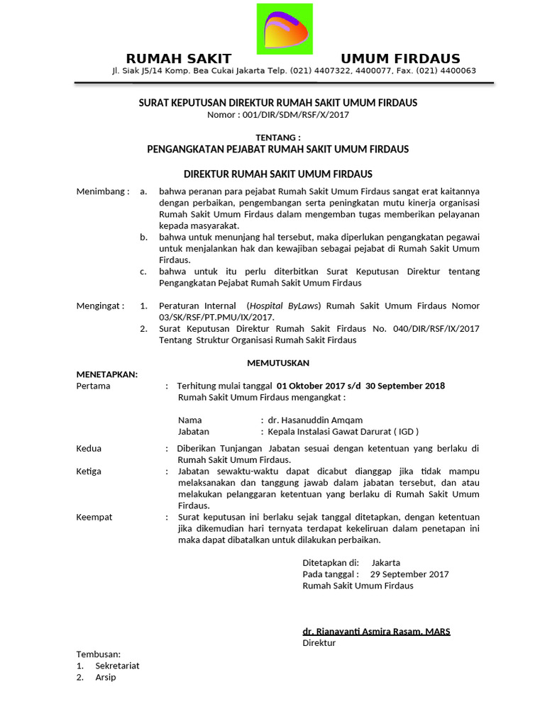 SK Pengangkatan Kepala IGD | PDF