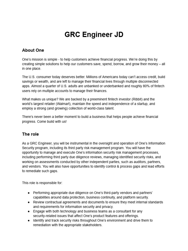 GRC Engineer JD | PDF | Information Security | Audit