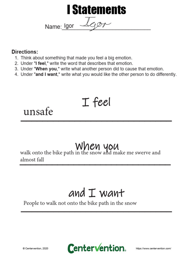 I Feel Statements Template | PDF