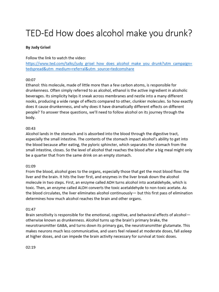 TED How Does Alcohol Make You Drunk | PDF | Alcoholism | Stomach