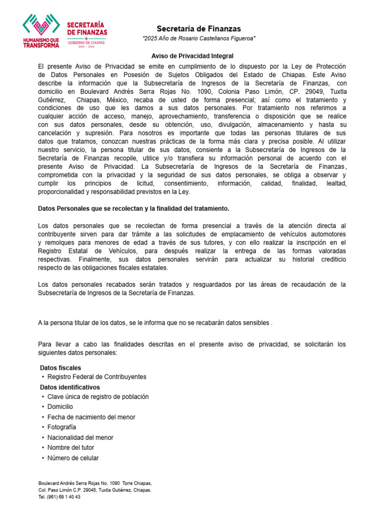 AvisoPrivacidad Subsecretaría de Ingresos 25022025 0045 | PDF | Privacidad