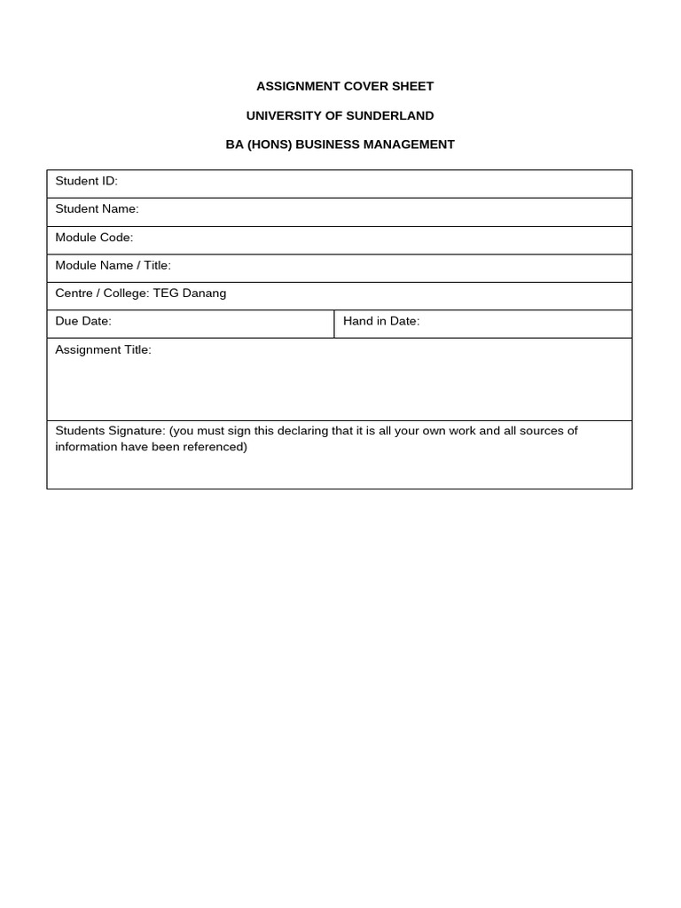 Assignment Cover Sheet Template | PDF