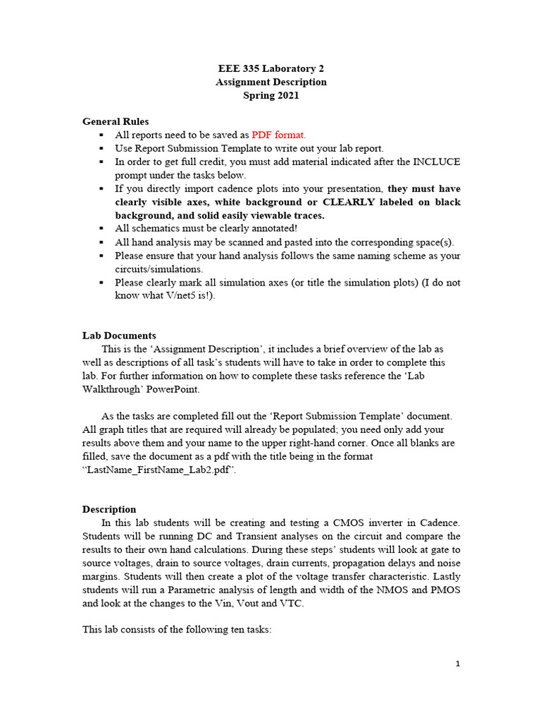 ELE337 Lab2 Assignment Description | PDF | Cmos | Mosfet