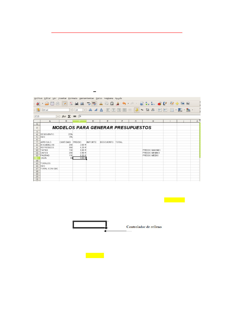 Práctica Generando Presupuestos Hoja Calculo | PDF | Hoja de cálculo