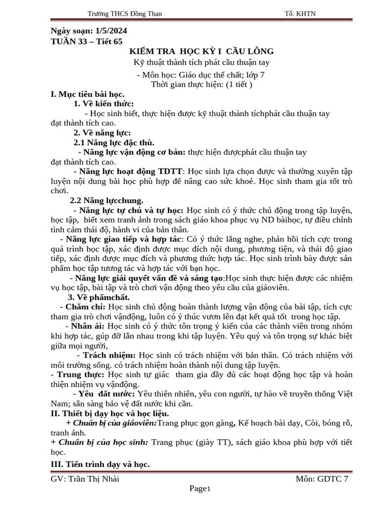 GDTC 7 - Tuần 33 | PDF