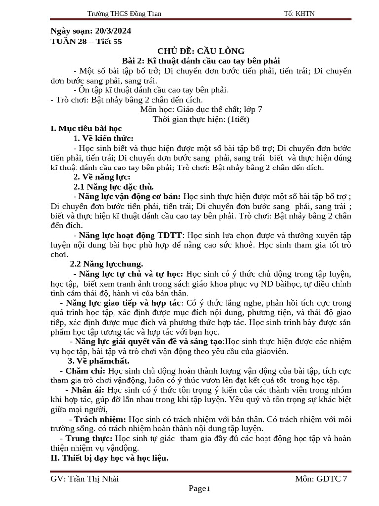 GDTC 7 - Tuần 28 | PDF