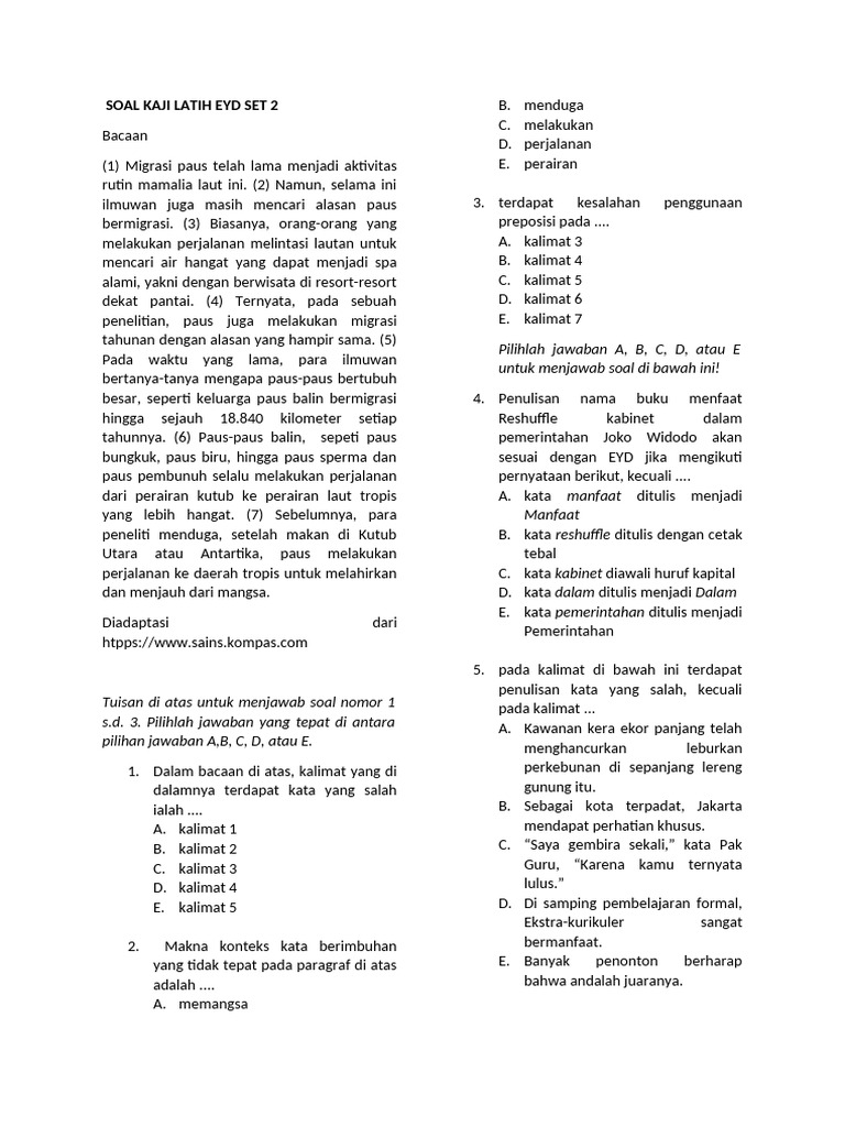 Soal Kaji Latih Eyd Set 2 | PDF