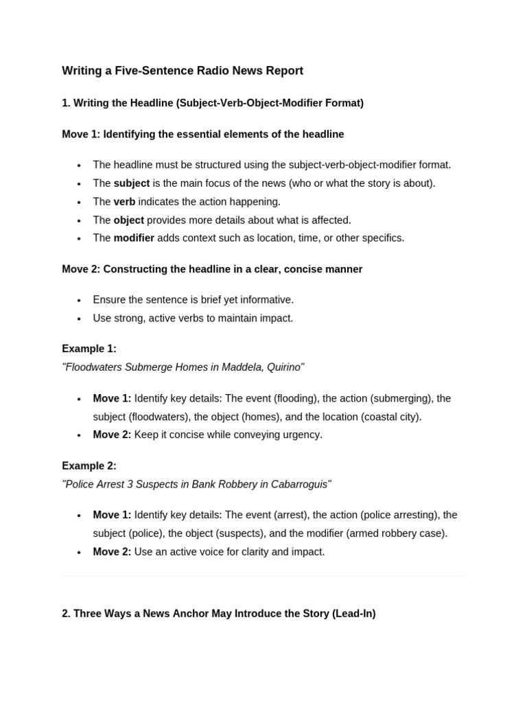 Writing A Five Sentence Radio Report | PDF | Arrest | Subject (Grammar)