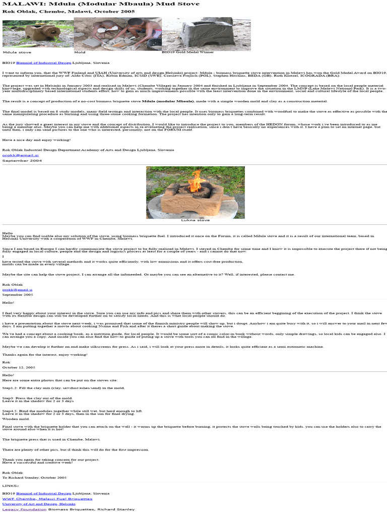 Malawi - Mdula (Modular Mbaula) Mud Stove | PDF | Stove
