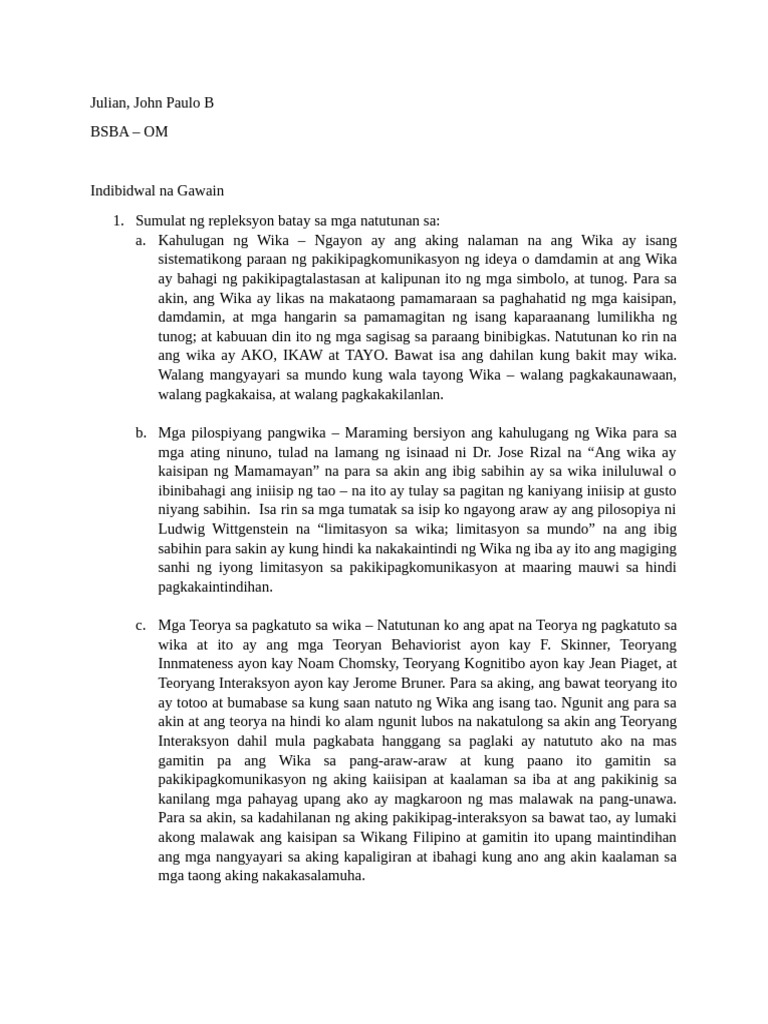 INDIBIDWAL NA GAWAIN, JULIAN JOHN PAULO B. BSBA OM | PDF