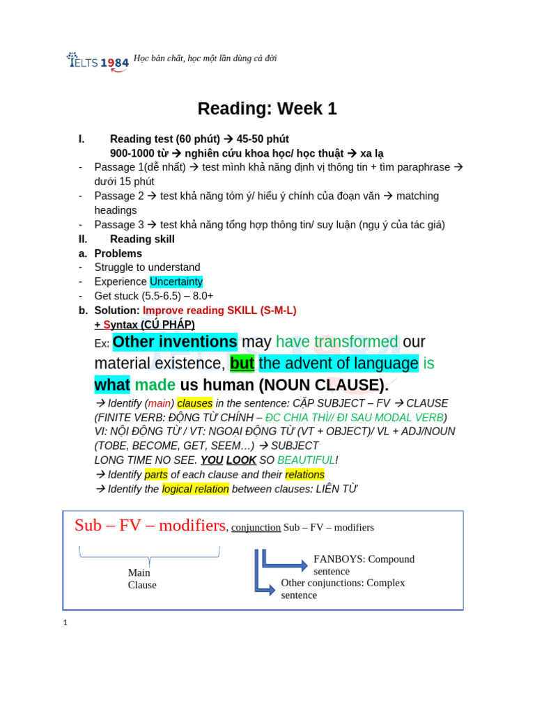 Reading_Listening week 1 - Note | PDF | Subject (Grammar) | Clause