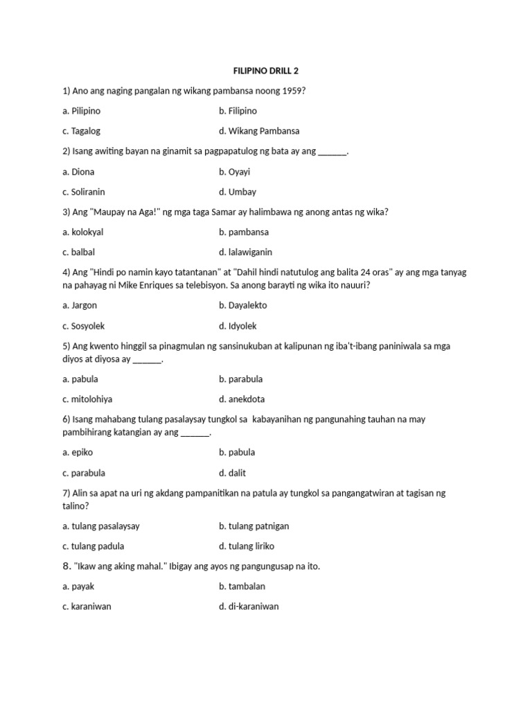 Filipino Drill 2 | PDF
