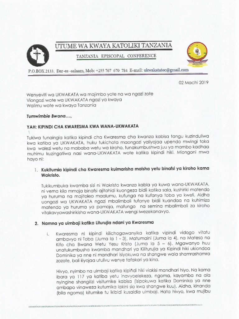 Kwaresima- Utume Wa Kwaya Katoliki Tanzania_250302_154646 | PDF