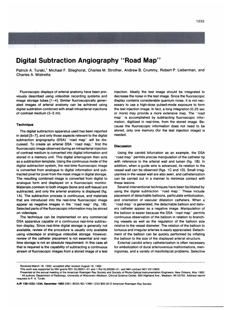 Turski Et Al 2012 Digital Subtraction Angiography Road Map | PDF ...