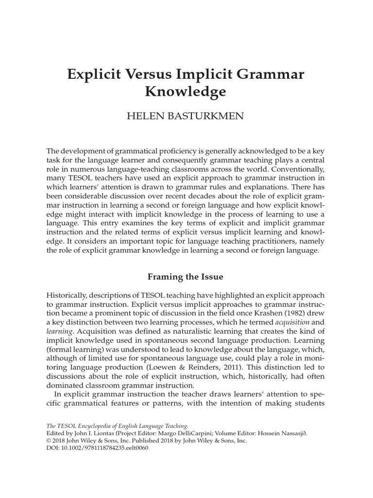 Explicit Versus Implicit Grammar | PDF | Second Language Acquisition | Learning
