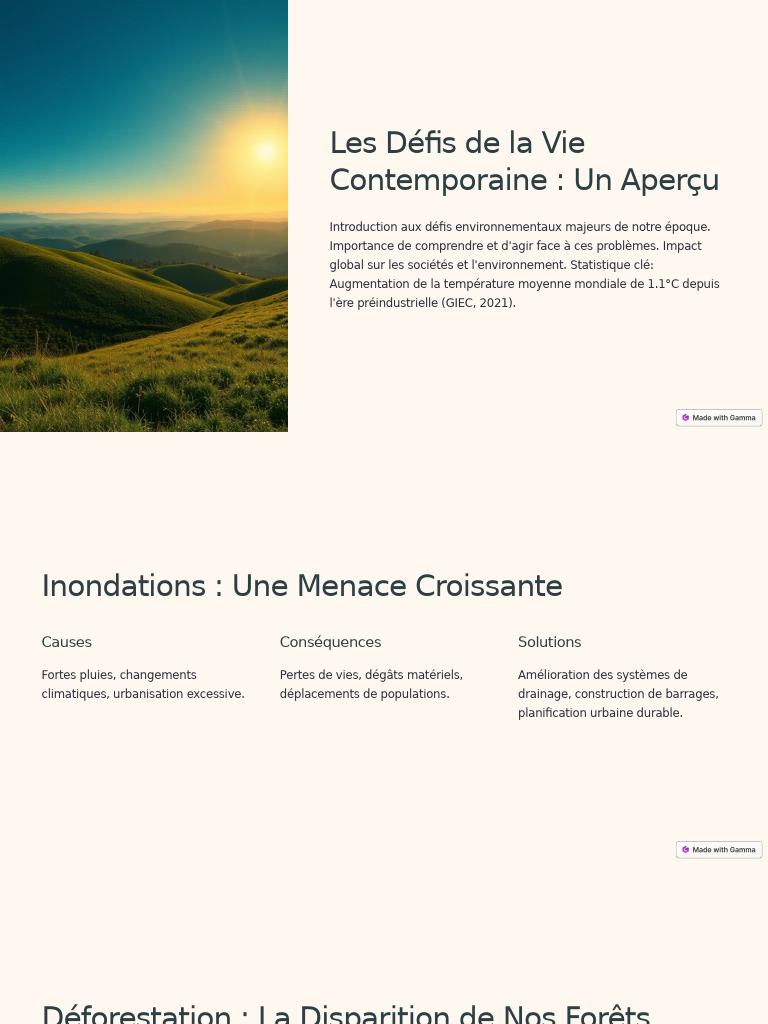 Les Defis de La Vie Contemporaine Un Apercu | PDF | Déforestation | Sol ...