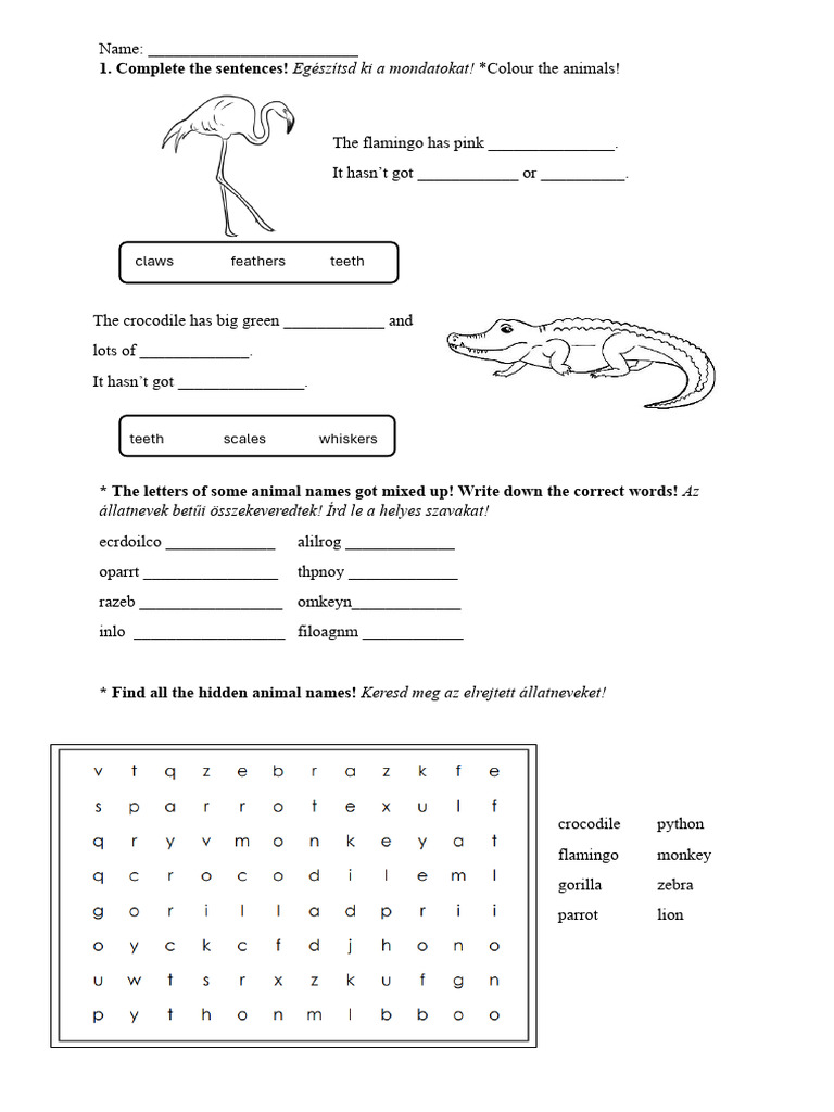 Animals - Worksheet | PDF
