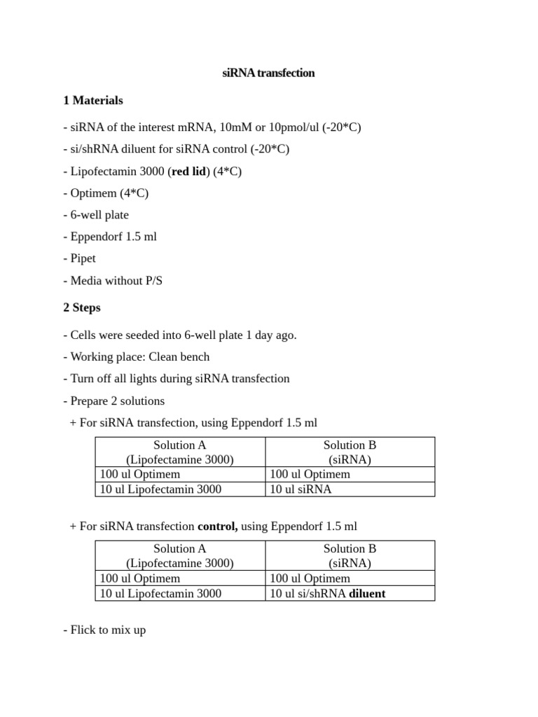Protocol SiRNA Transfection | PDF