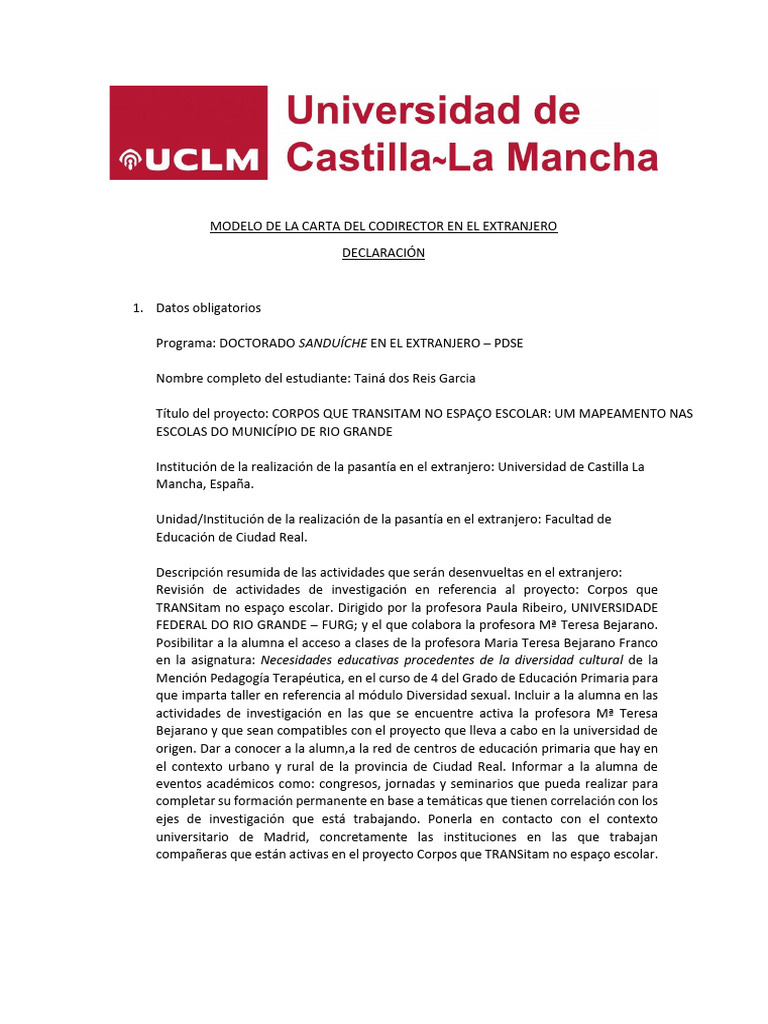 Carta de Aceptación para Pasantía Doctoral | PDF | Maestros | Educación ...